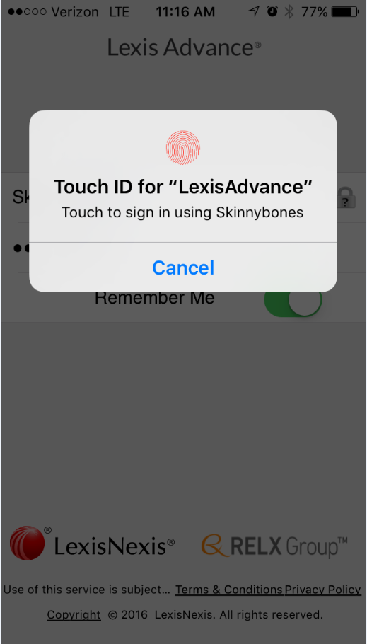 Fingerprint Authentication on Lexis App