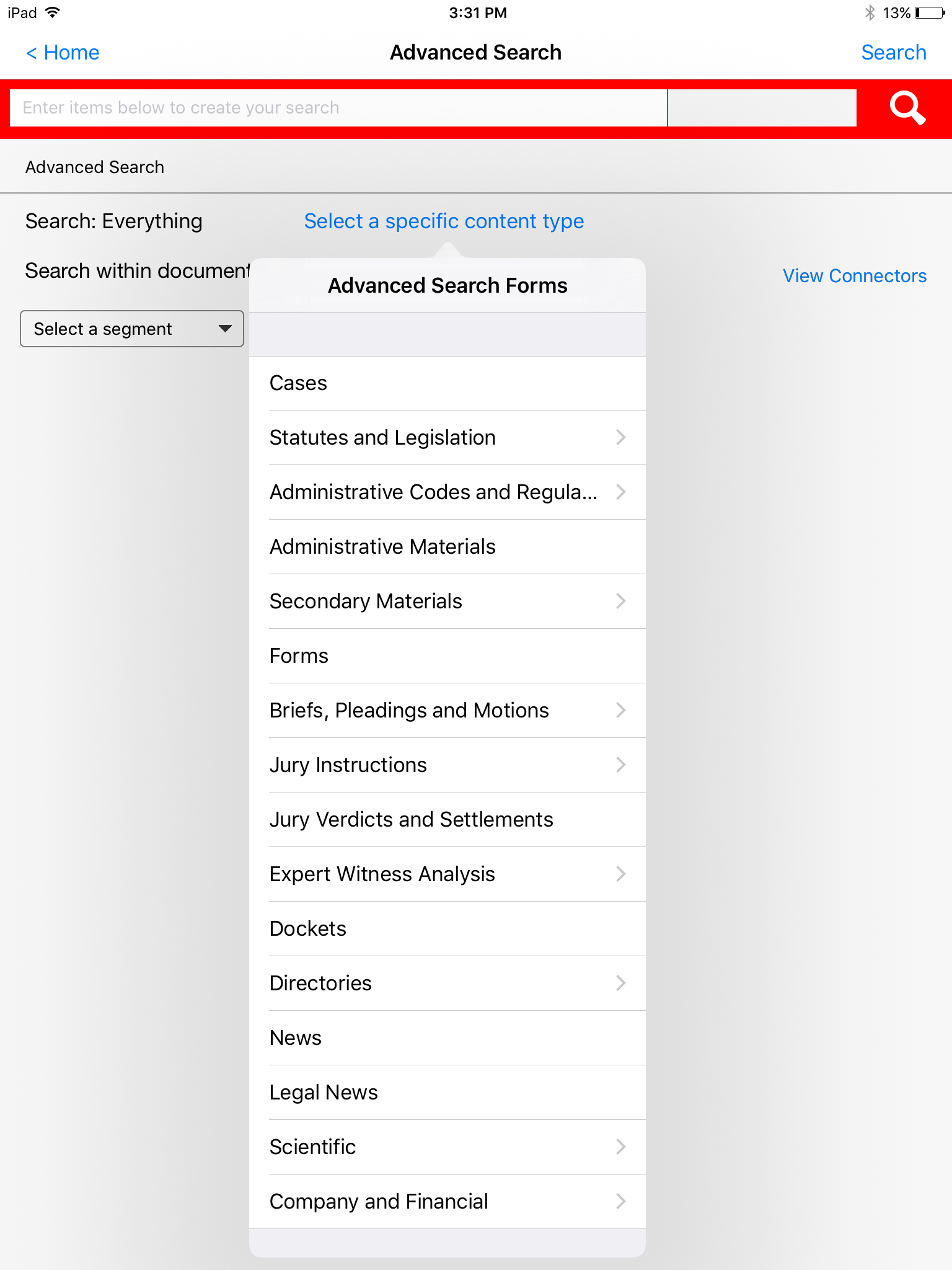 Advanced Search Forms on the Lexis App