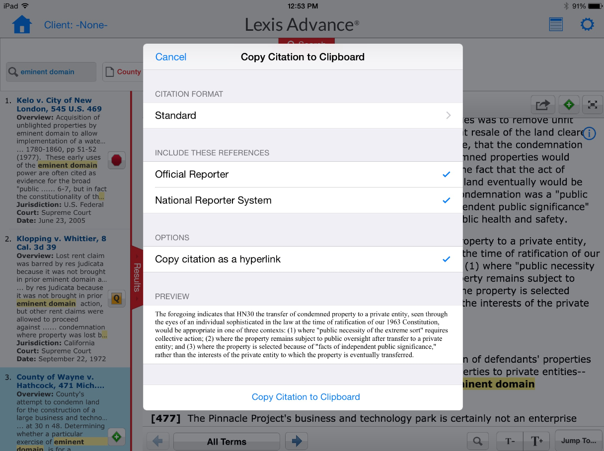 Copy (Advanced) in the Lexis App