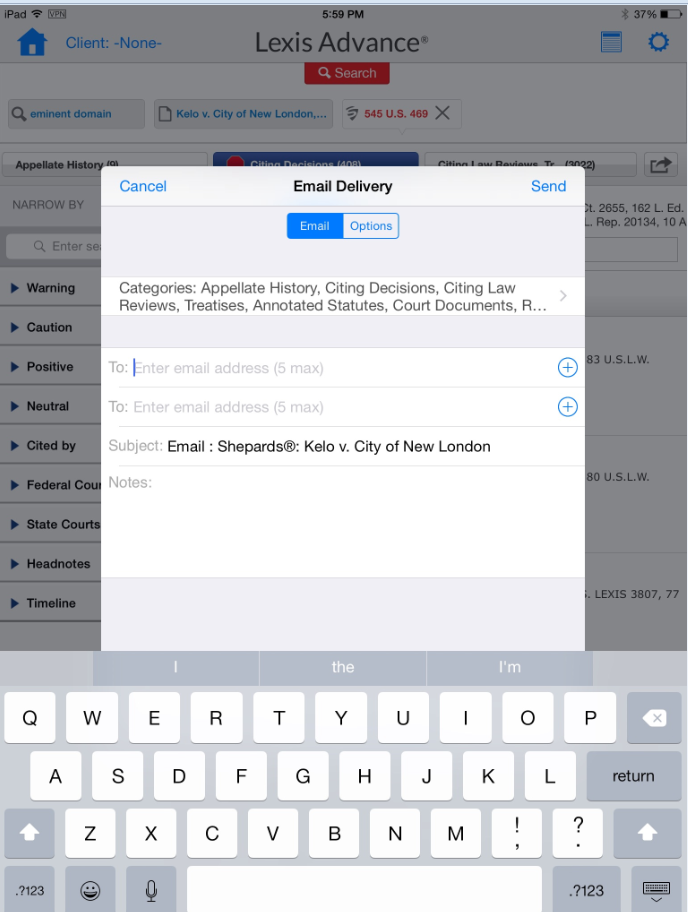 How to Email Shepard’s Reports from the Lexis App