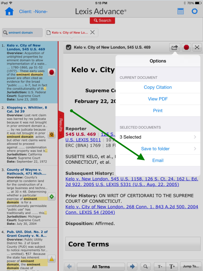 Emailing Documents from the Lexis App