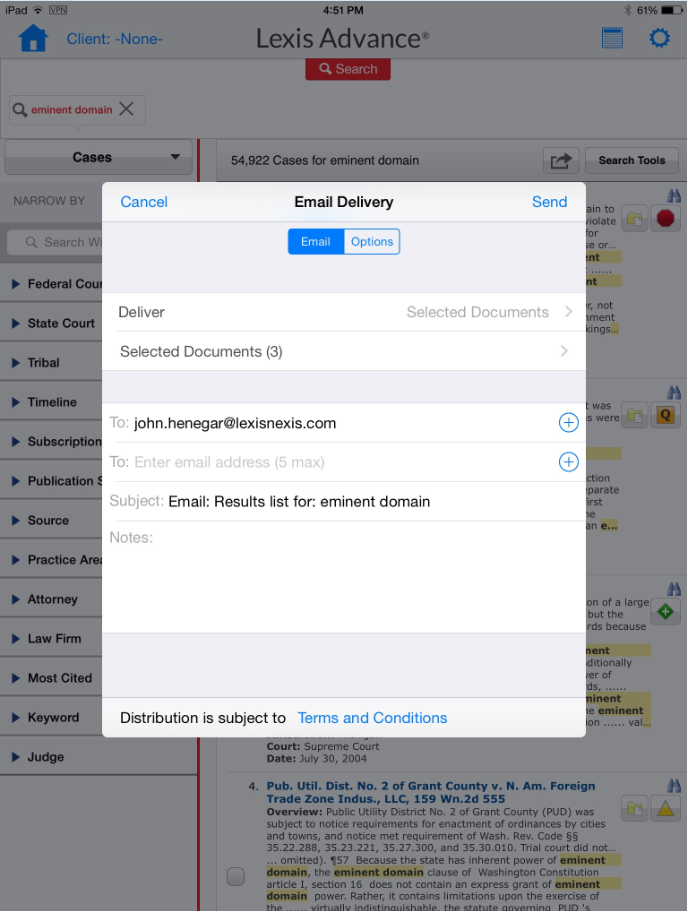 Emailing Documents from the Lexis App