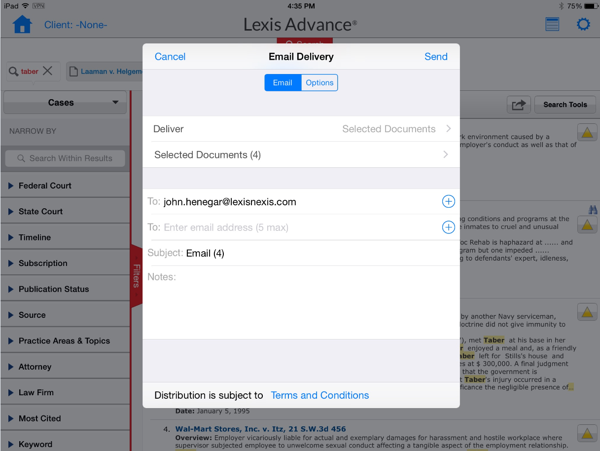 Emailing Documents from the Lexis App