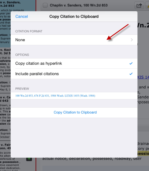 Copy Citation on the Lexis App