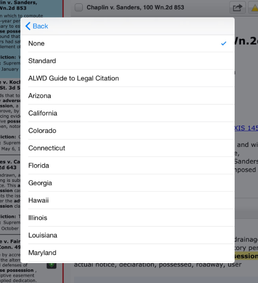 Copy Citation on the Lexis App